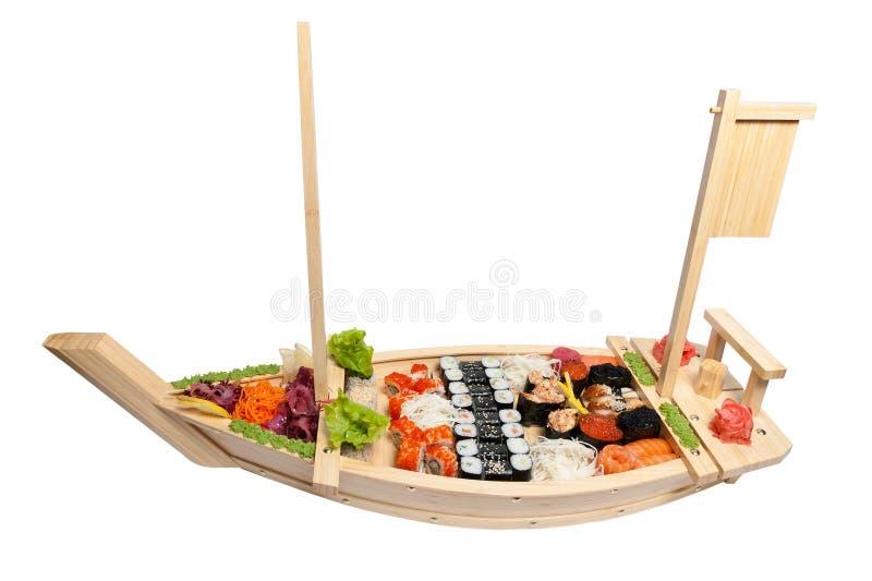 Set of Sushi on Wooden Stand Stock Image - Image of slice, platter ...