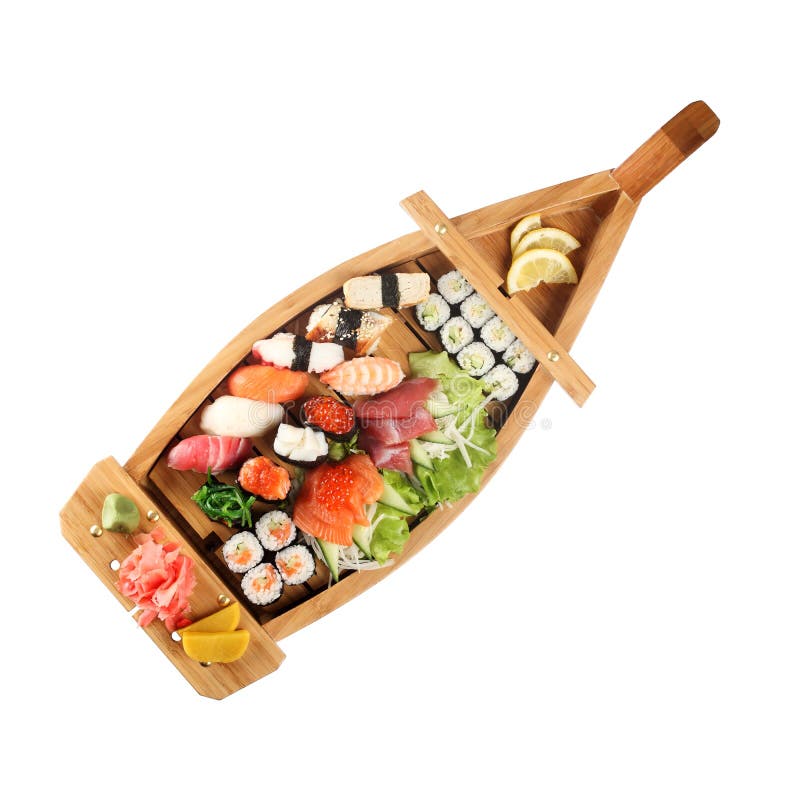 Japanese Food Sushi Boat Set Design Photo Stock Photo - Image of ...