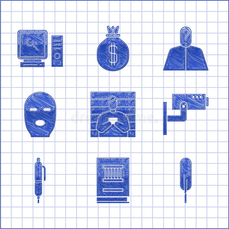 Set Suspect Criminal, Law Book, Feather Pen, Security Camera, Pen ...