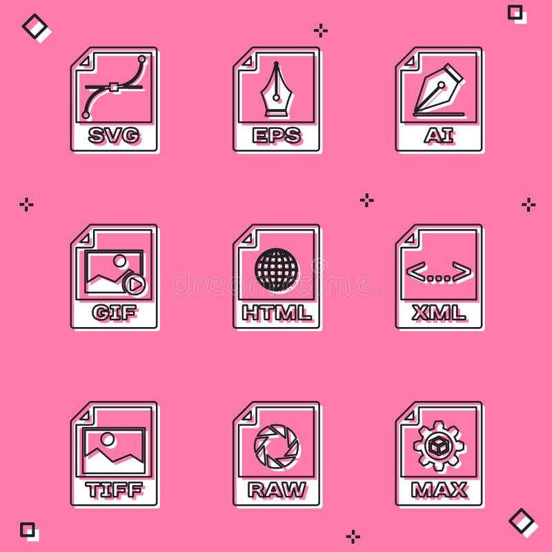 Set SVG File Document, EPS, AI, GIF, HTML and XML Icon. Vector Stock ... Set SVG File Document, EPS, AI, GIF, HTML and XML Icon. Vector Stock ...