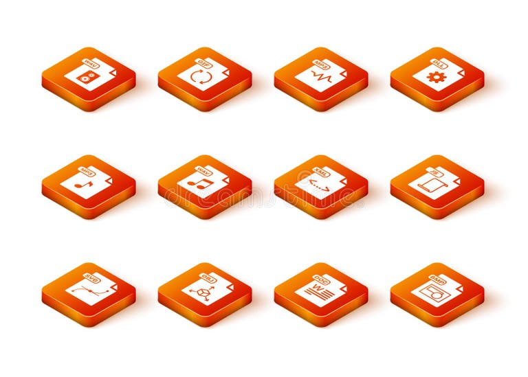 Set SVG File Document, OBJ, MP3, WAV, DOC, XML, BMP and JS Icon. Vector Stock Vector ...