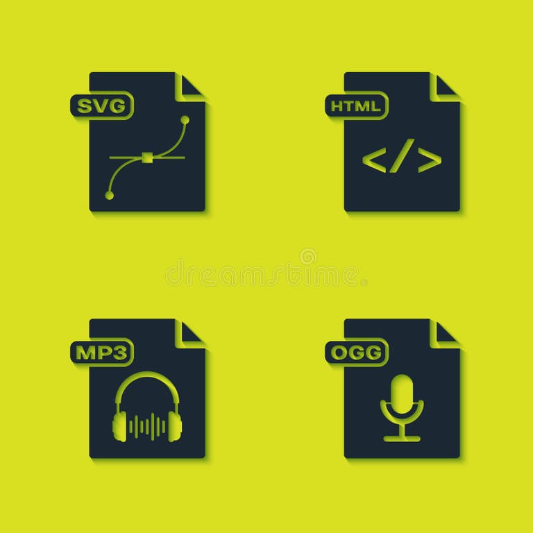 Set SVG File Document, OGG, MP3 and HTML Icon. Vector Stock Vector ...