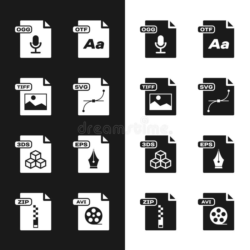 Set SVG File Document, TIFF, OGG, OTF, 3DS, EPS, AVI and ZIP Icon ... Set SVG File Document, TIFF, OGG, OTF, 3DS, EPS, AVI and ZIP Icon ...