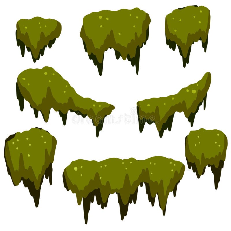 Swamp Moss. Cartoon Green Rock Lichen and Fungus Game Asset, Sprite ...