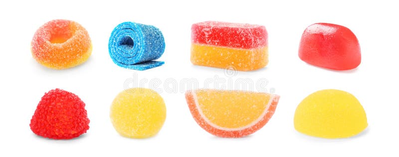 Set of Sweet Chewy Candies Isolated on White Stock Photo - Image of ...
