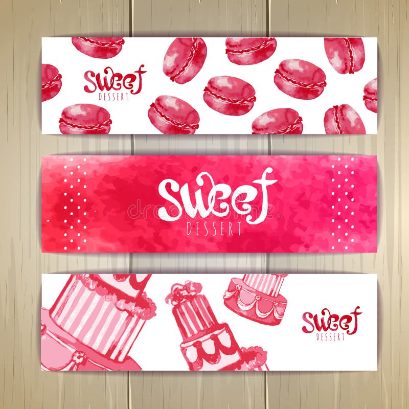Set of Sweet or Dessert Banners Stock Vector - Illustration of draw ...