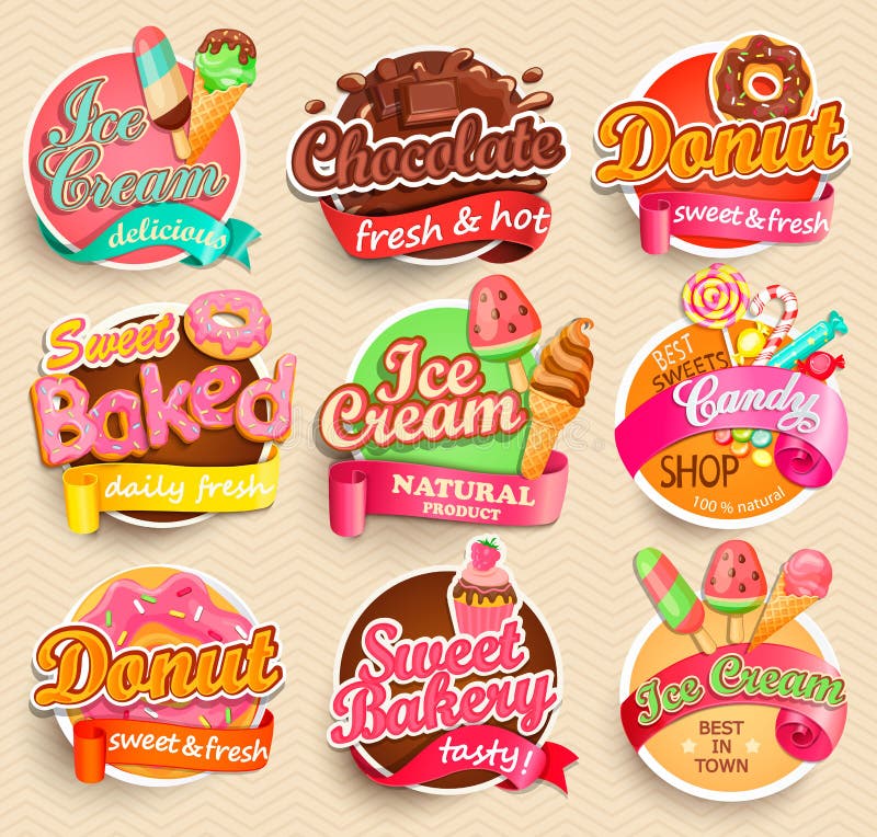 Set of sweet food labels. stock illustration. Illustration of design ...