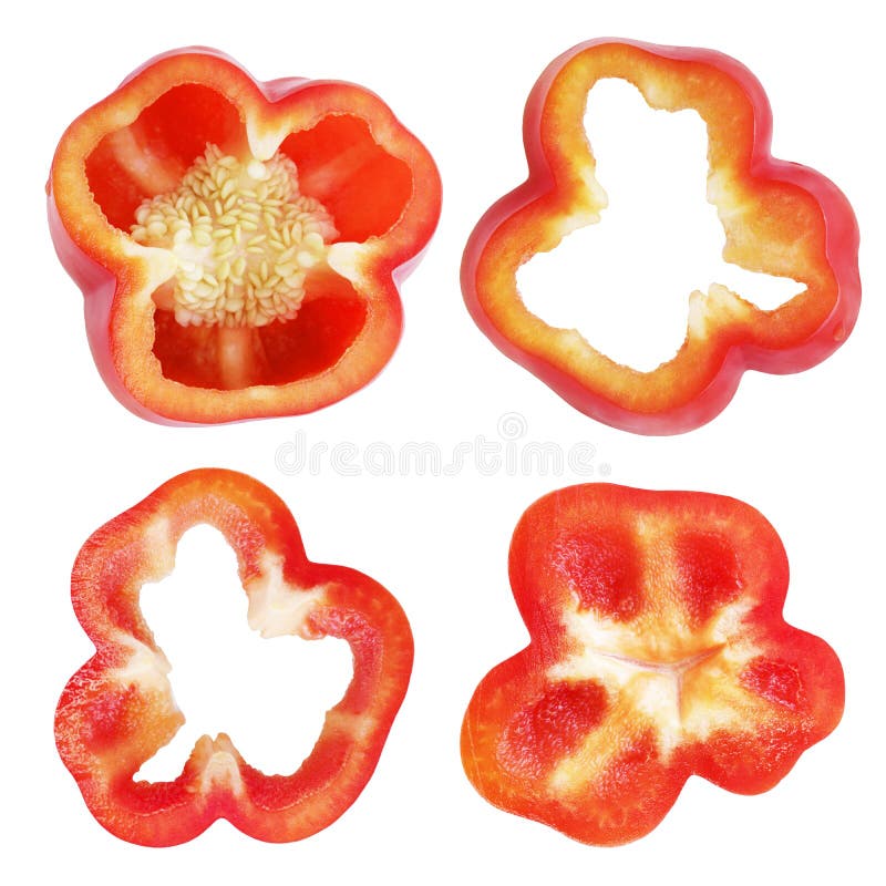 Set of Sweet Pepper Pieces Against White Background. Cutout through ...