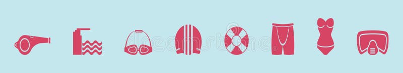 Set of Swimming Pool Cartoon Icon Design Template with Various Models ...
