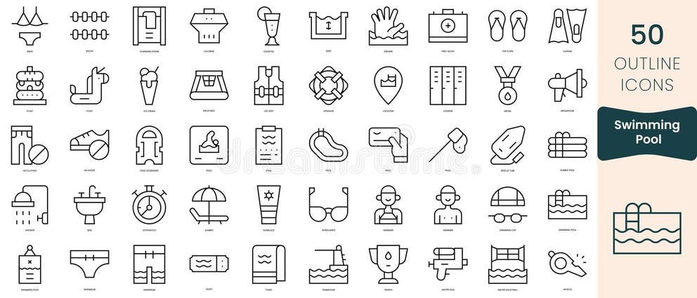 Set of Swimming Pool Icons. Thin Linear Style Icons Pack Stock Vector ...