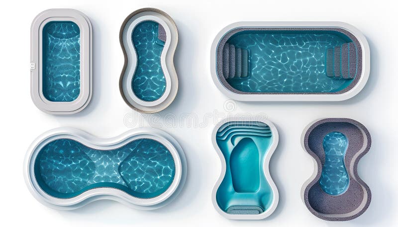 Set with Swimming Pools of Different Shapes on White, Top View. Banner ...