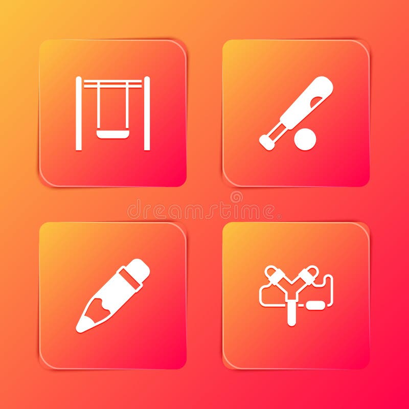 Set Swing, Baseball Bat with Ball, Pencil Eraser and Slingshot Icon ...