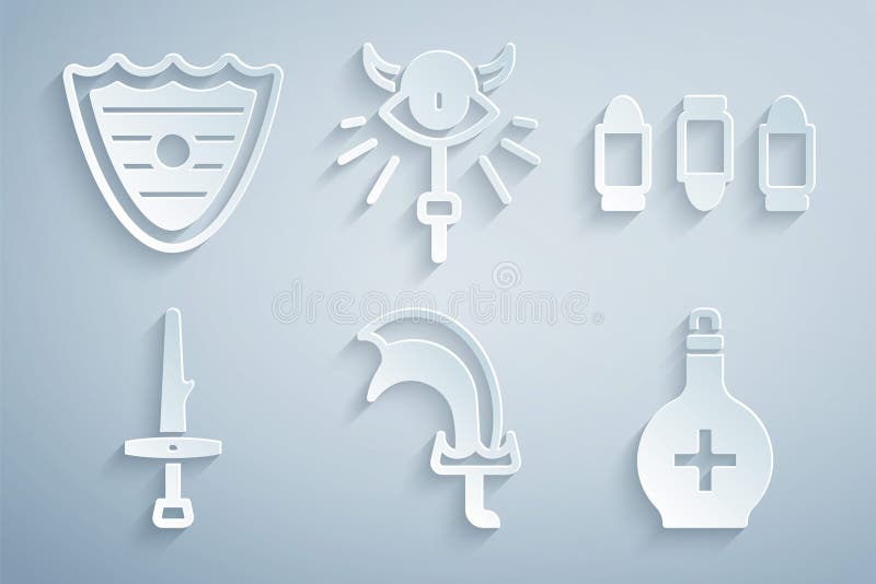 Set Sword for Game, Bullet, Dagger, Bottle with Potion, Magic Staff and ... Set Sword for Game, Bullet, Dagger, Bottle with Potion, Magic Staff and ...