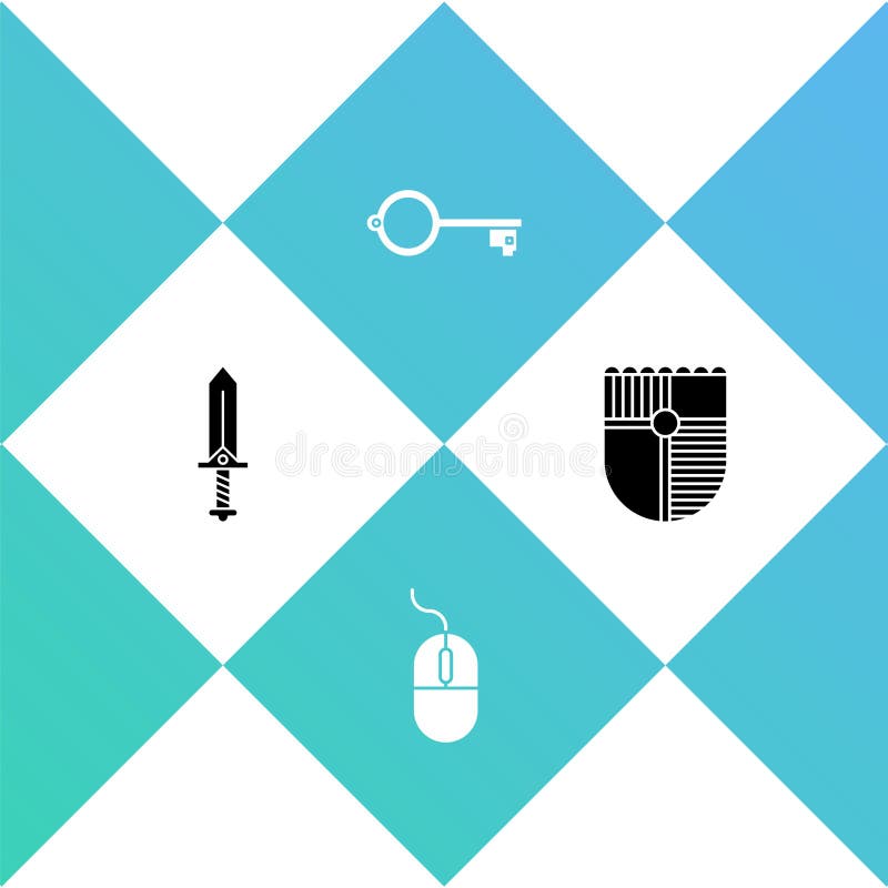 Set Sword for Game, Computer Mouse, Ancient Key and Shield Icon. Vector Stock Vector ...