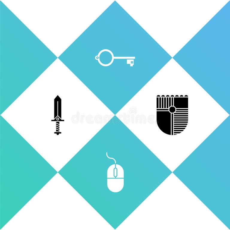 Set Sword for Game, Computer Mouse, Ancient Key and Shield Icon. Vector Stock Vector ...