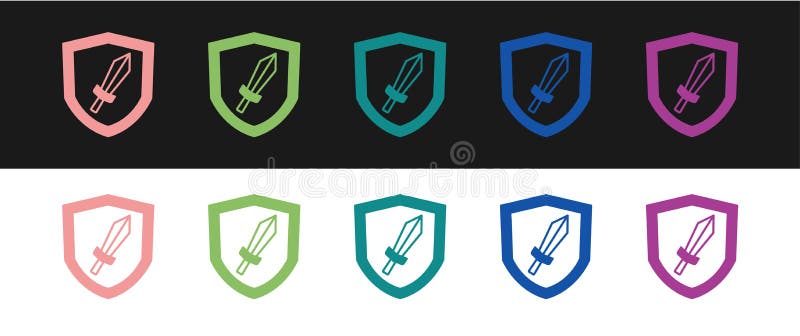 Set Sword for Game Icon Isolated on Black and White Background. Vector ...