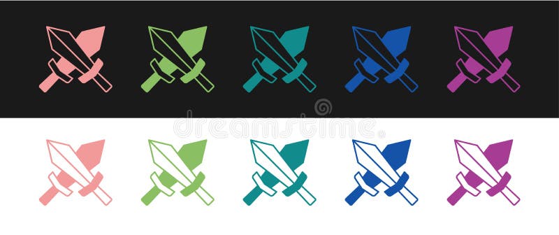Set Sword for Game Icon Isolated on Black and White Background. Vector ...