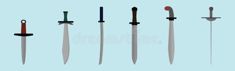 Set of Swords Cartoon Icon Design Template with Various Models. Vector ...