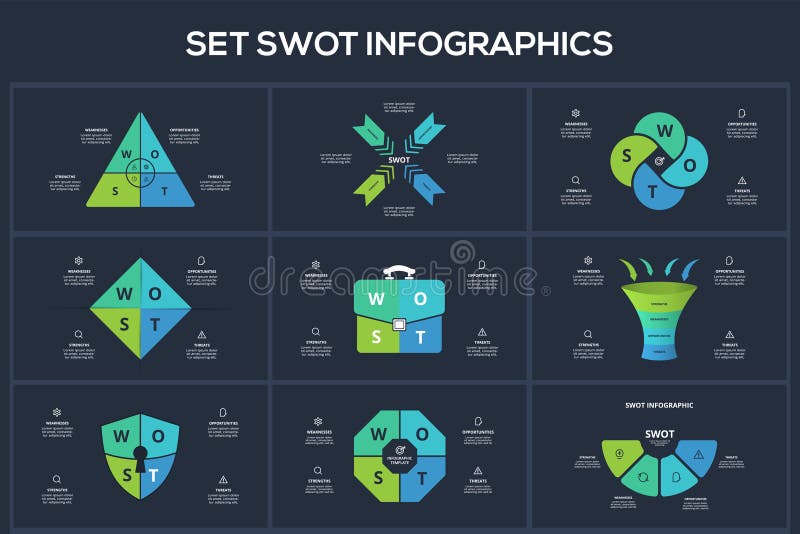 SWOT Diagram Schema Template with Stripes and Arrows Stock Illustration ...