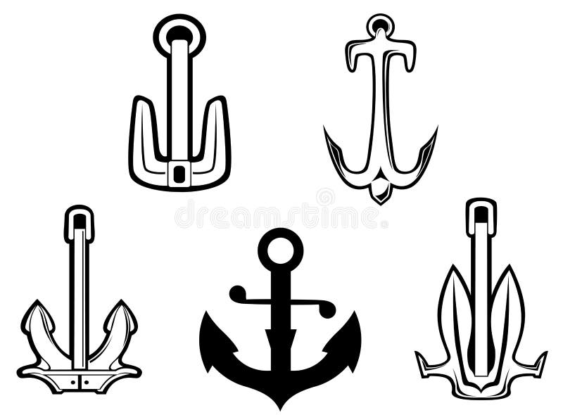 Set symboler för ankare vektor illustrationer. Illustration av ...