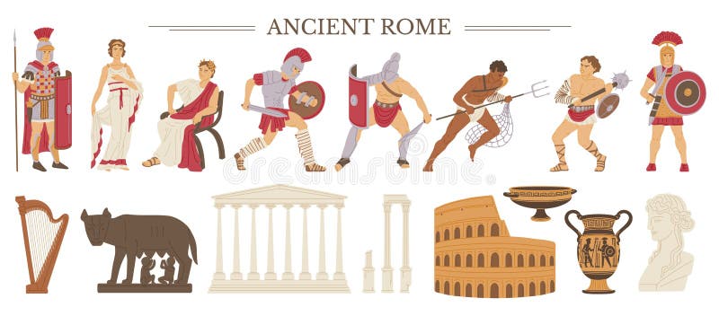 Set of Symbols of Ancient Rome History Flat Vector Illustration ...
