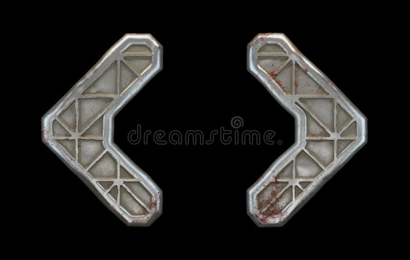 Set of Symbols Left and Right Angle Bracket Made of Industrial Metal on ...