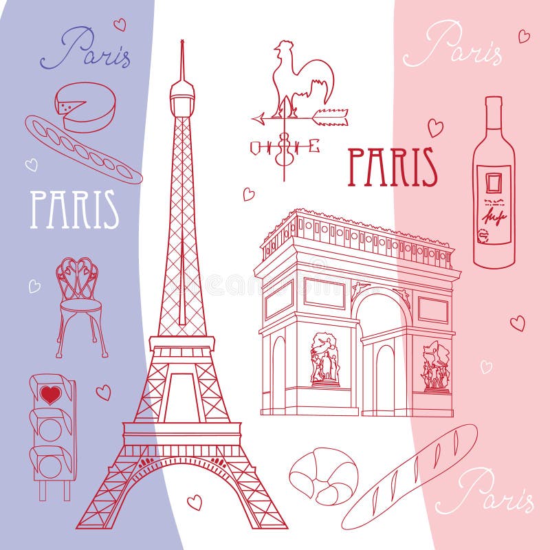 Set of symbols of Paris stock vector. Illustration of cafe - 14738037