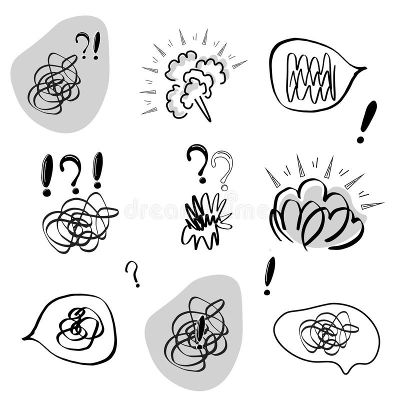 Set of Symbols of Stress, Depression, Anxiety, Worries and Confusion ...