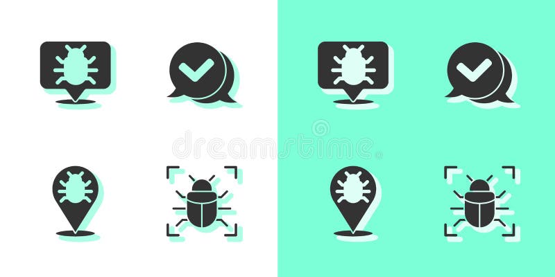 Set System Bug, , and Check Mark in Speech Bubble Icon. Vector Stock ...