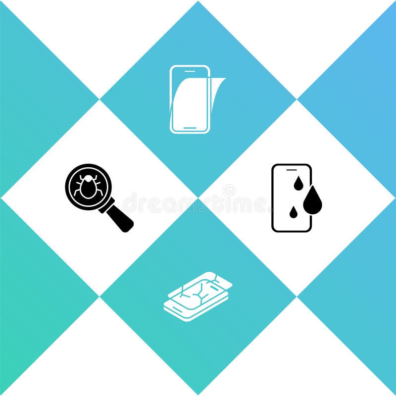 Set System Bug, Mobile with Broken Screen, Glass Protector and ...