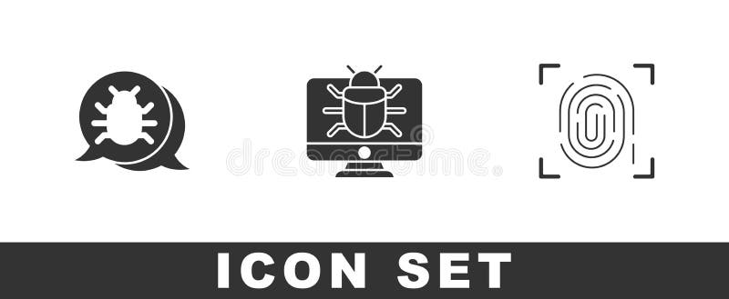 Set System Bug, on Monitor and Fingerprint Icon. Vector Stock Vector ... Set System Bug, on Monitor and Fingerprint Icon. Vector Stock Vector ...