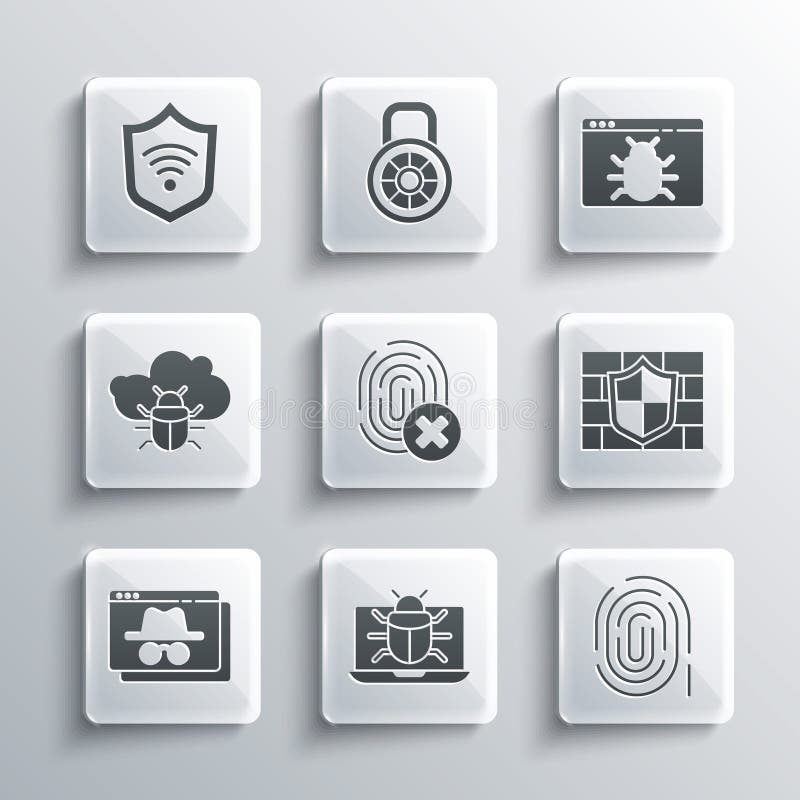 Set System Bug on Monitor, Fingerprint, Shield with Brick Wall ... Set System Bug on Monitor, Fingerprint, Shield with Brick Wall ...