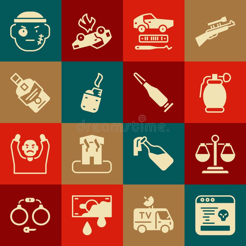 Set System Bug, Scales of Justice, Hand Grenade, Car Theft, Lighter ... Set System Bug, Scales of Justice, Hand Grenade, Car Theft, Lighter ...