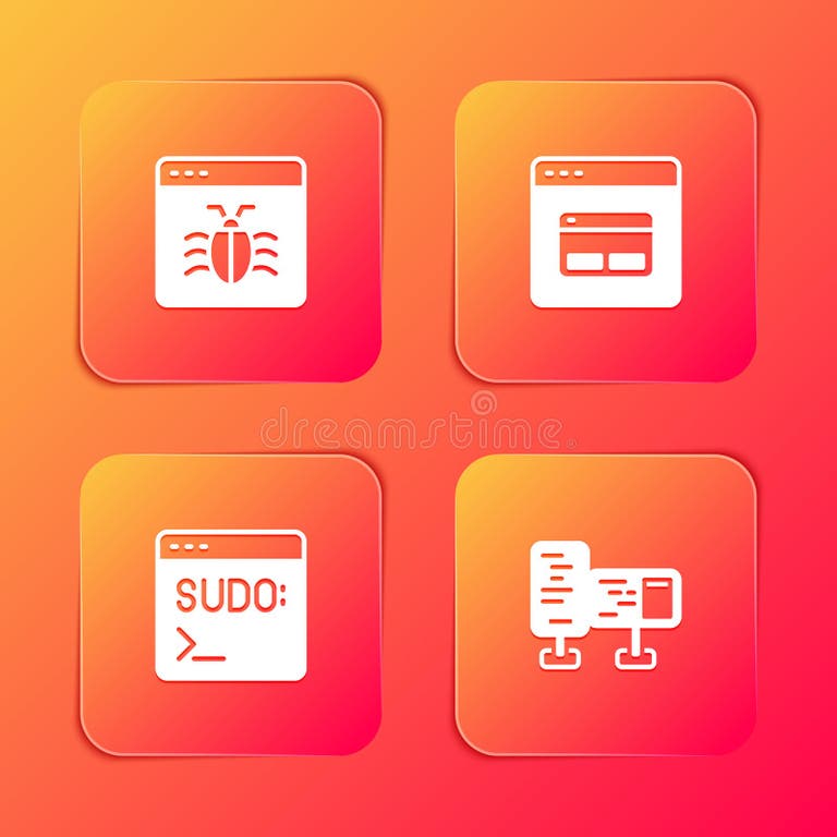Set System Bug, Search Engine, Code Terminal and Computer Monitor Screen Icon. Vector Stock ...