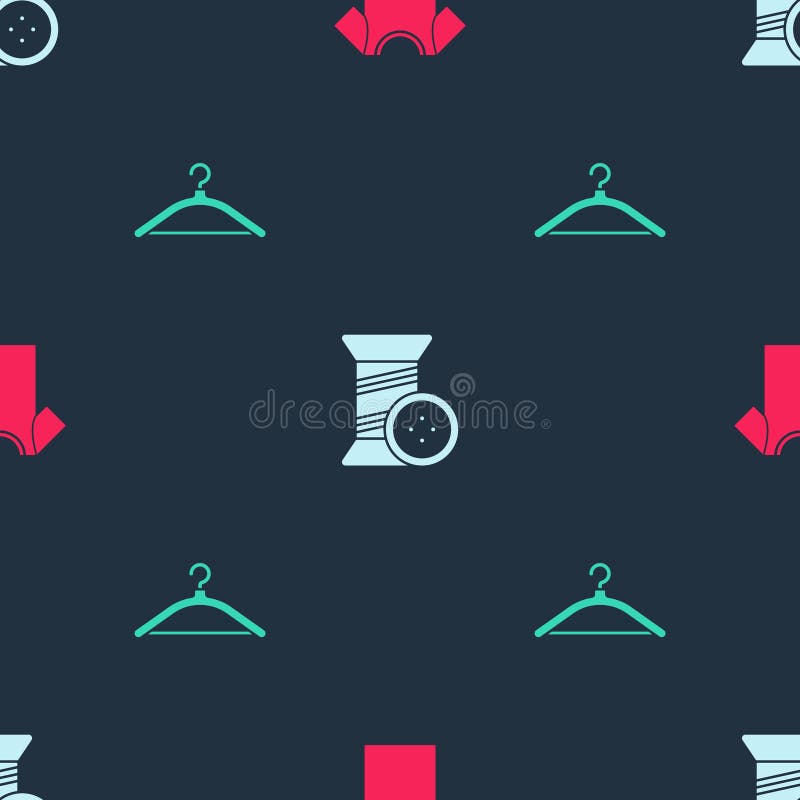 Set T-shirt, Sewing Thread and Button and Hanger Wardrobe on Seamless ...