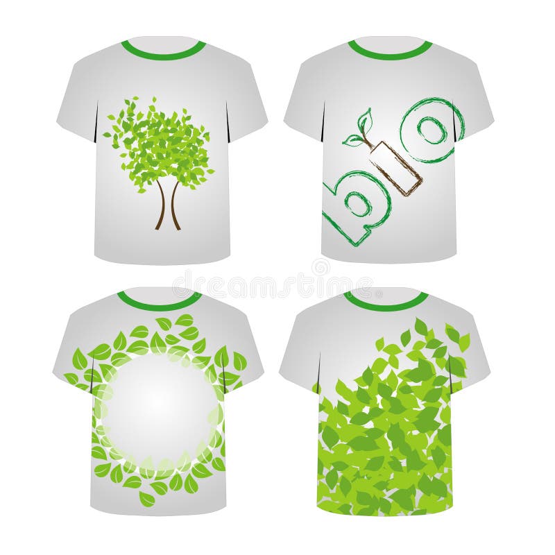 Set of T Shirt Template with Green Leaves Stock Illustration ...