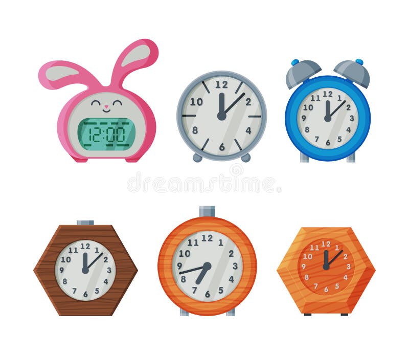 Set of Table Clocks. Modern, Vintage and Classic Clocks Cartoon Vector ...