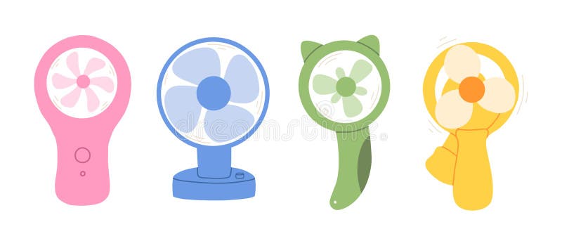 Set of Table Fan Hand Fan in Flat Style Stock Vector - Illustration of ...