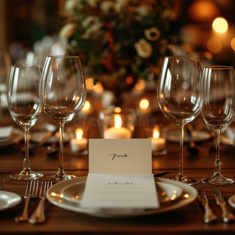 Set table with guest card stock illustration. Illustration of dishware ...