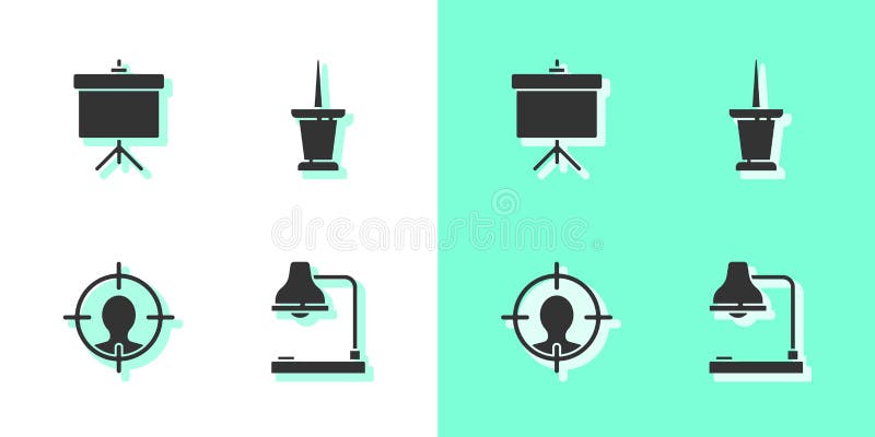 Set Table Lamp, Chalkboard with Diagram, Head Hunting Concept and Push ...