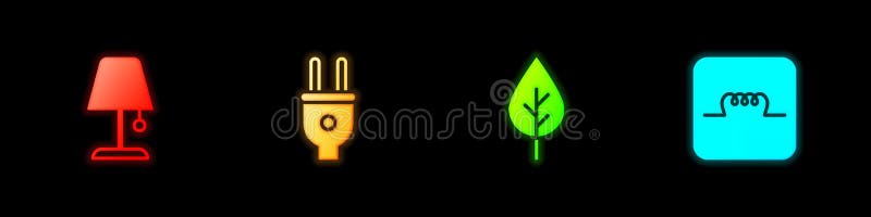 Set Table Lamp, Electric Plug, Leaf Eco Symbol and Inductor in ...