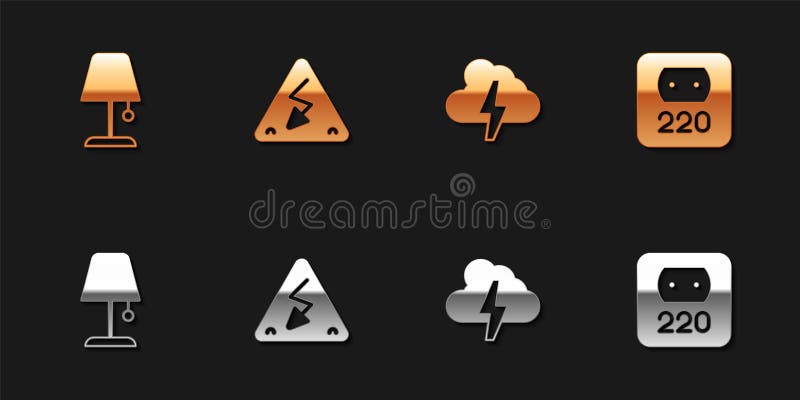 Set Table Lamp, High Voltage, Cloud and Lightning and Electrical Outlet ...