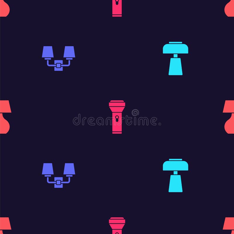 Set Table Lamp, Wall or Sconce, Flashlight and on Seamless Pattern ...