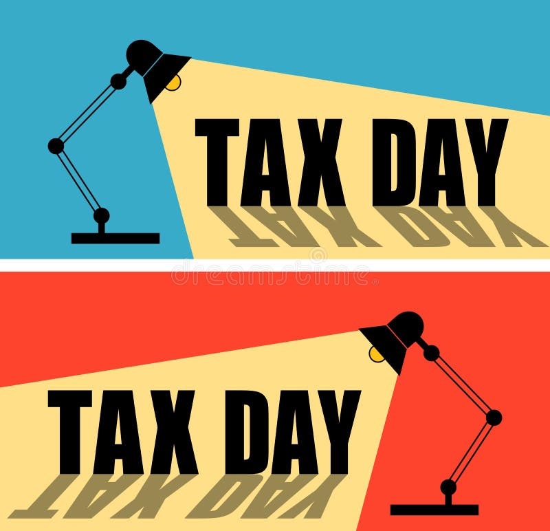 Set of Table Office Desktop Lamp with Light Bulb Shine and Text Tax Day ...