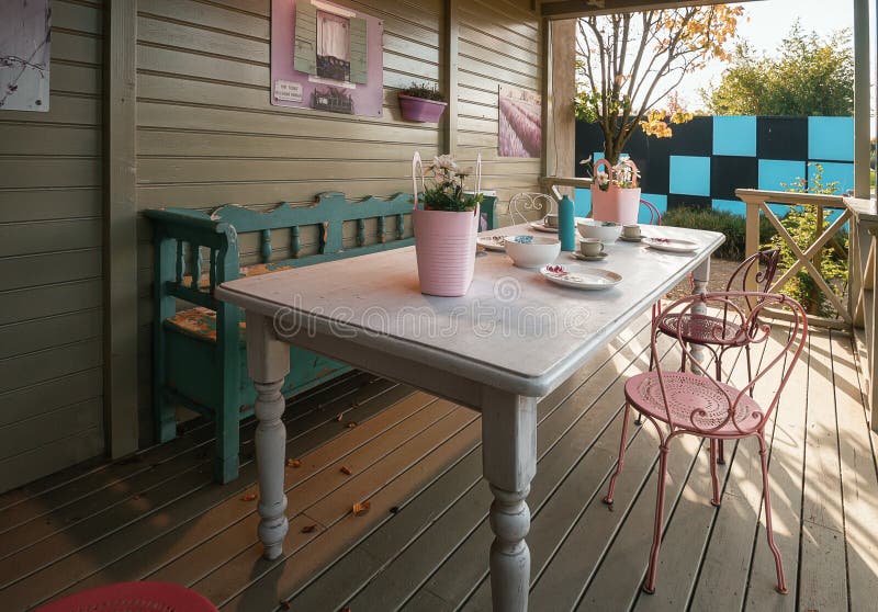Set Table on the Porch of a Gazebo. Editorial Photo - Image of colors ...