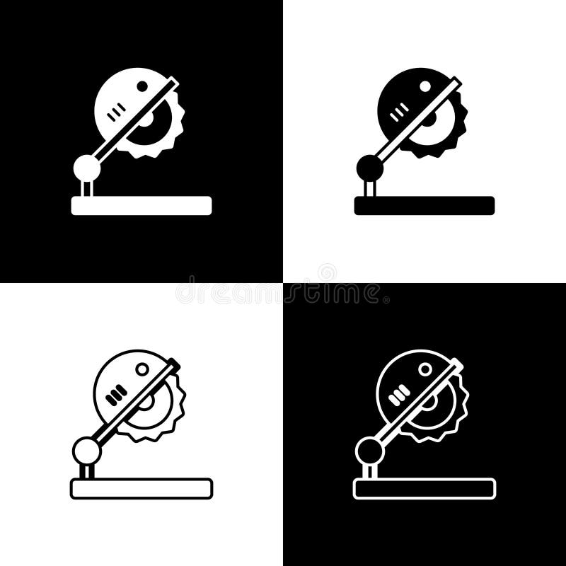 Set Table Saw for Woodwork Icon Isolated on Black and White Background ...
