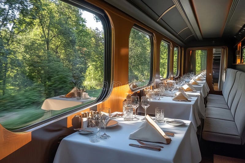 Elegant Dining Experience in a Luxurious Train Carriage Surrounded by ...