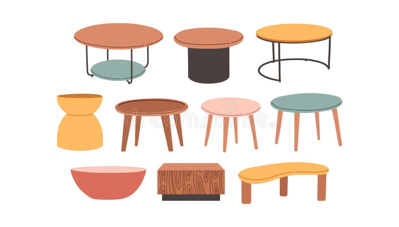 Set of Tables in Scandinavian Style. Wooden Flat Coffee Table. Vector ...