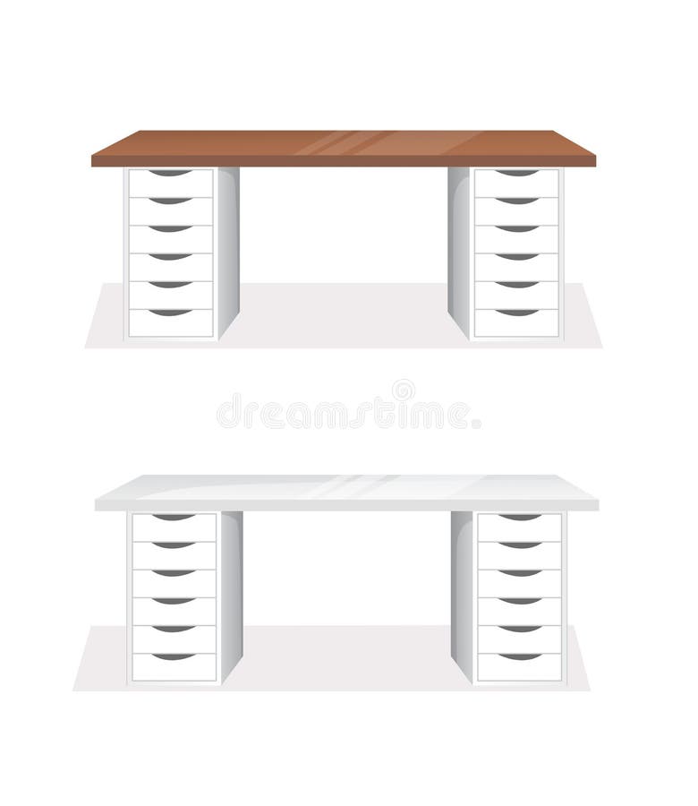 Set of Tables for Work, Office, Home, Computer. Vector Illustration in ...