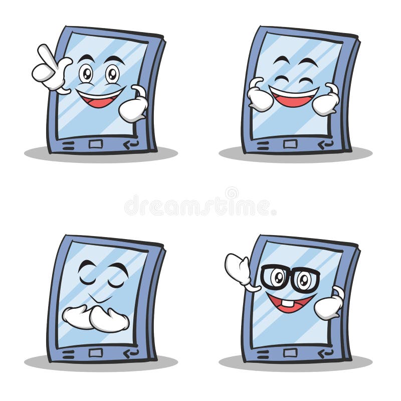 Set of Tablet Character Cartoon Style Stock Vector - Illustration of ...